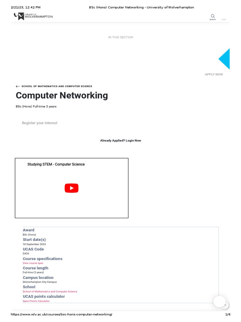 BSC (Hons) Computer Networking - University of Wolverhampton | Download Free PDF | Bachelor Of ...
