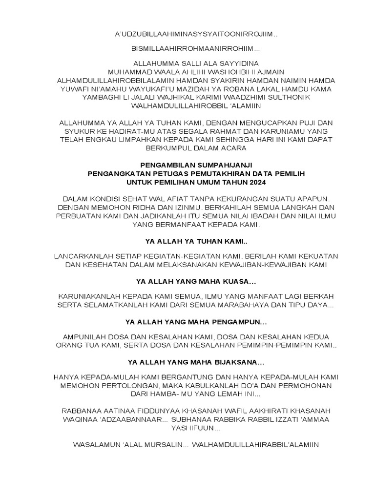 Teks Doa Pelantikan | PDF | Politik