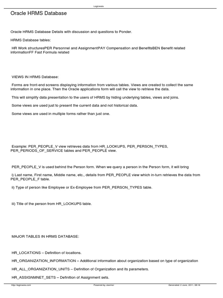 Major Tables in HRMS | PDF | Databases | Software