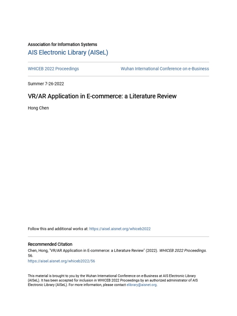 VR - AR Application in E-Commerce - A Literature Review | PDF ...