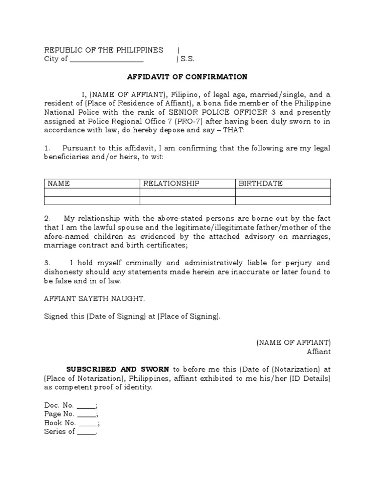 Affidavit of Confirmation | PDF