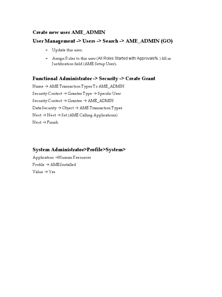 AME_ADMIN User Setup Guide | PDF