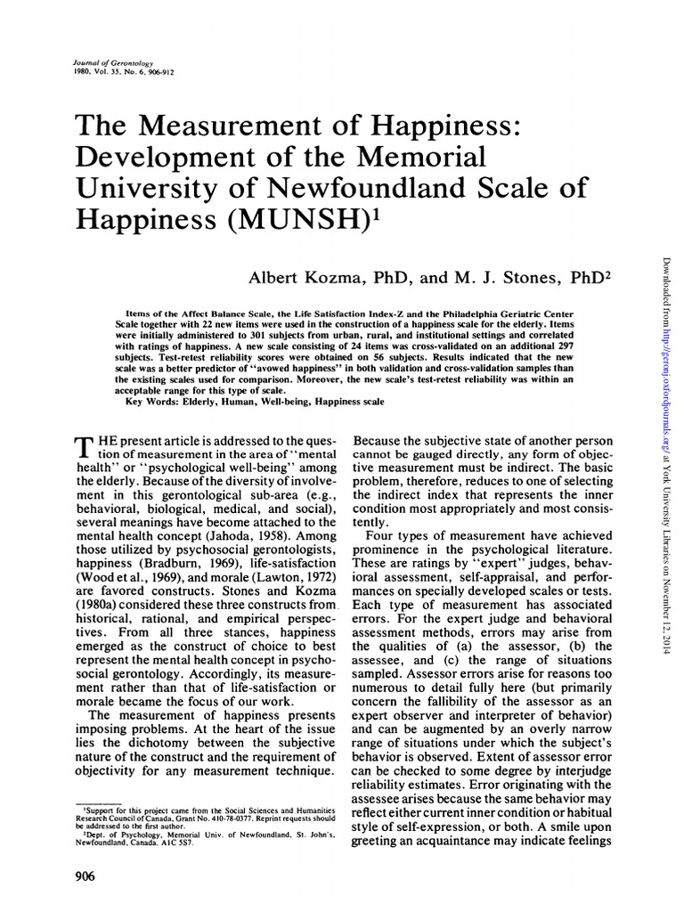 The Measurement of Happiness: Development of The Memorial University of ...