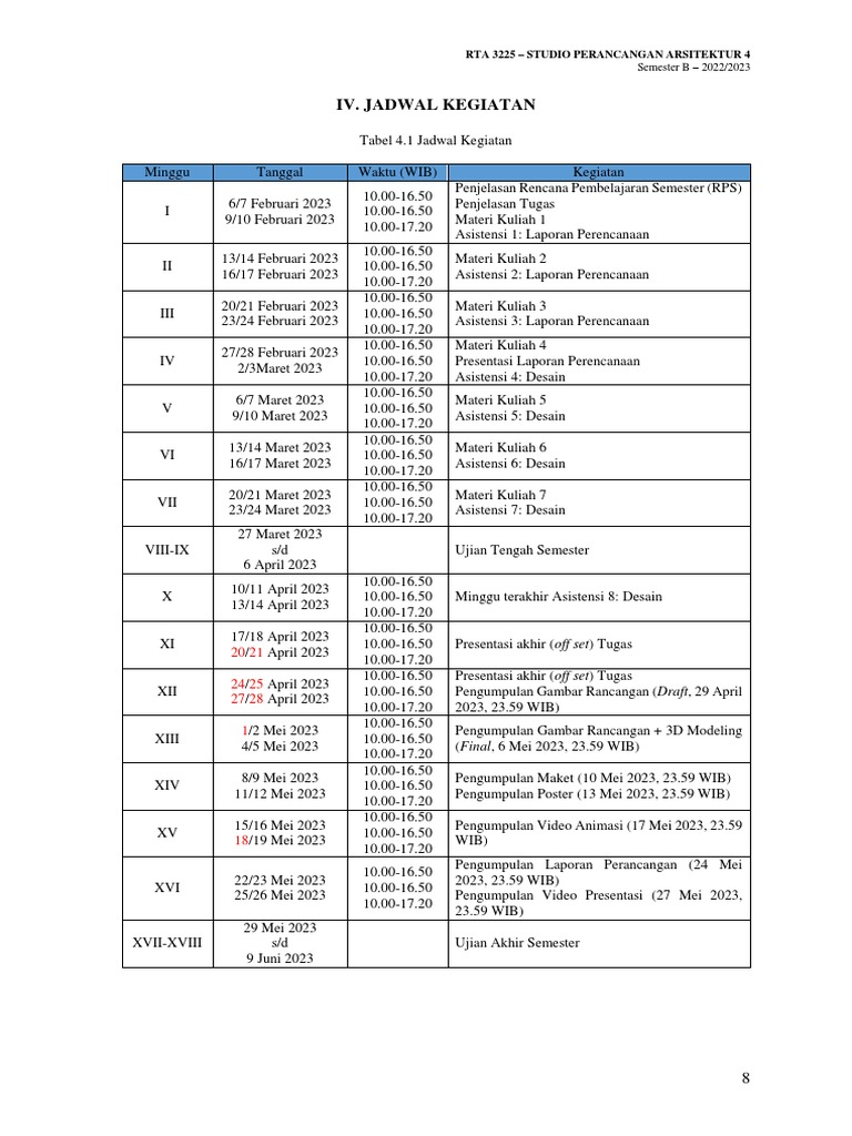 2023 USU Ars SPA4 Buku F Jadwal Kegiatan | PDF