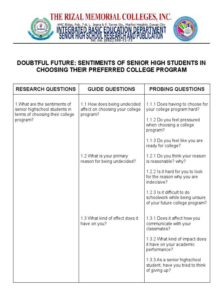 Doubtful Future Sentiments of Senior High Students in Choosing Their ... Doubtful Future Sentiments of Senior High Students in Choosing Their ...
