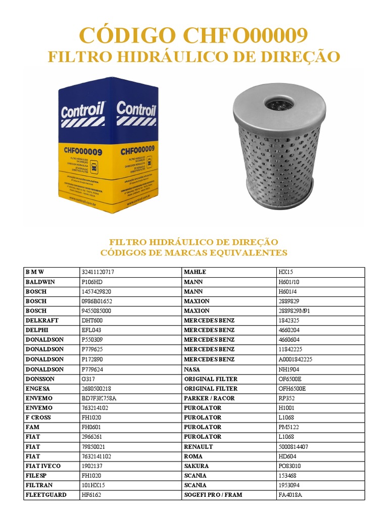 Hydraulic Steering Filter Codes List | PDF | Vehicles | Propulsion