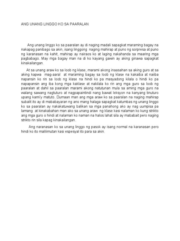 Ang Unang Linggo Ko Sa Paaralan | PDF