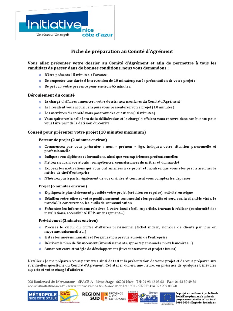 00 - Fiche de Préparation Au Comité D'agrément | PDF