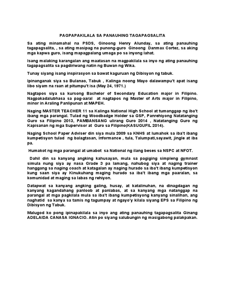 Pagpapakilala Sa Panauhing Tagapagsalita | PDF