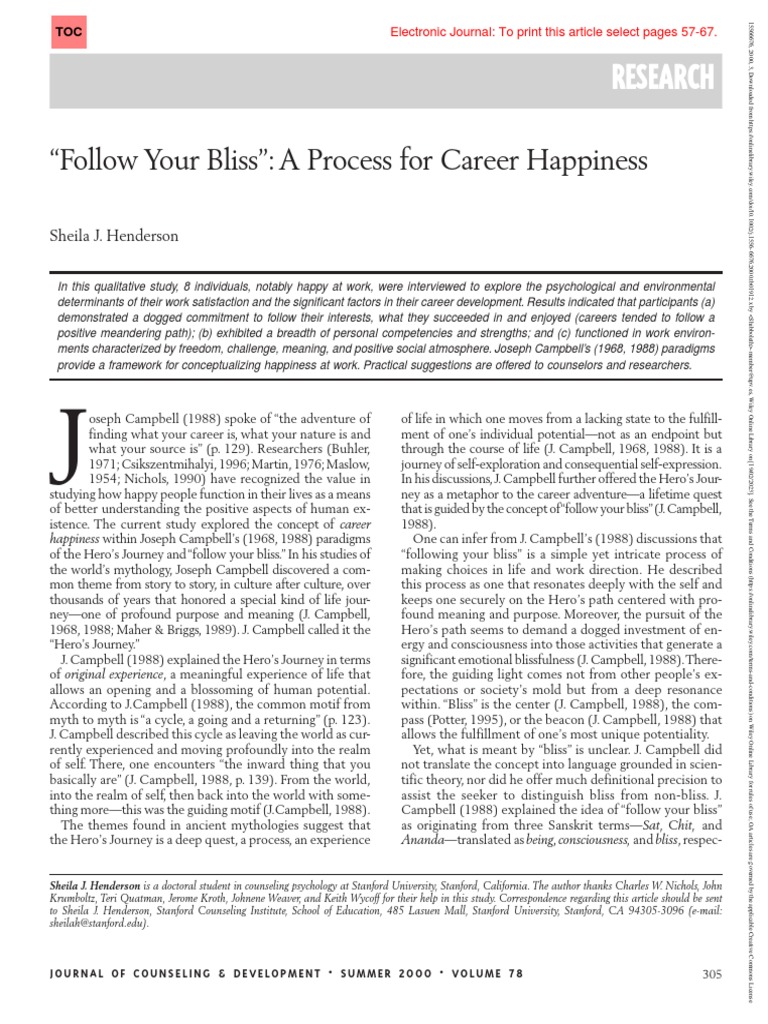 Follow Your Bliss A Process For Career Happiness | Download Free PDF ...