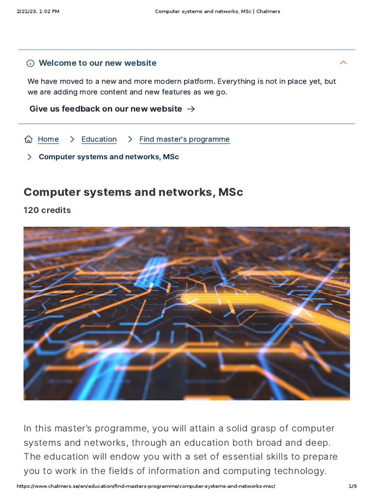 Computer Systems and Networks, MSC - Chalmers | PDF | Master Of Science ...