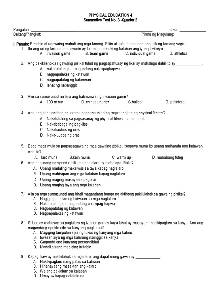 Physical Education 4 St3 | PDF