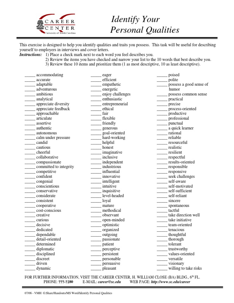 Identify Personal Qualities | PDF | Career & Growth | Self-Improvement