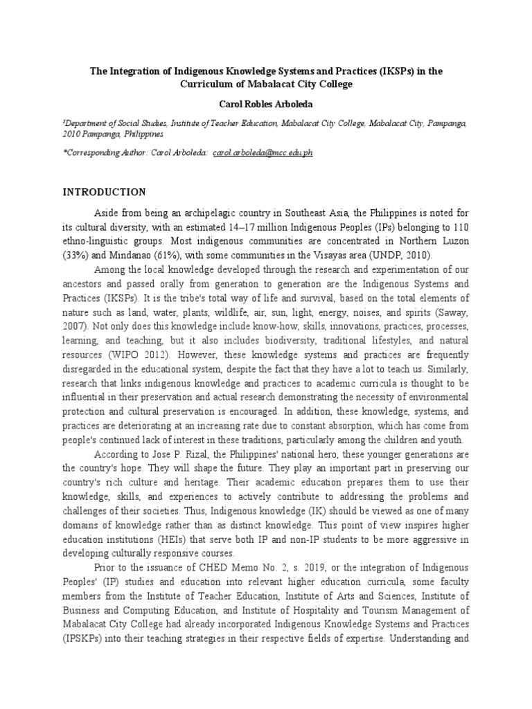 The Integration of Indigenous Knowledge Systems and Practices | PDF ... The Integration of Indigenous Knowledge Systems and Practices | PDF ...