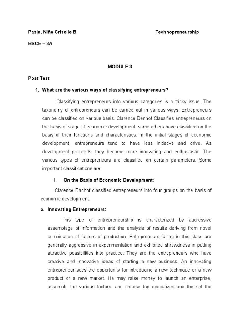3 Post Test | PDF | Entrepreneurship | Innovation