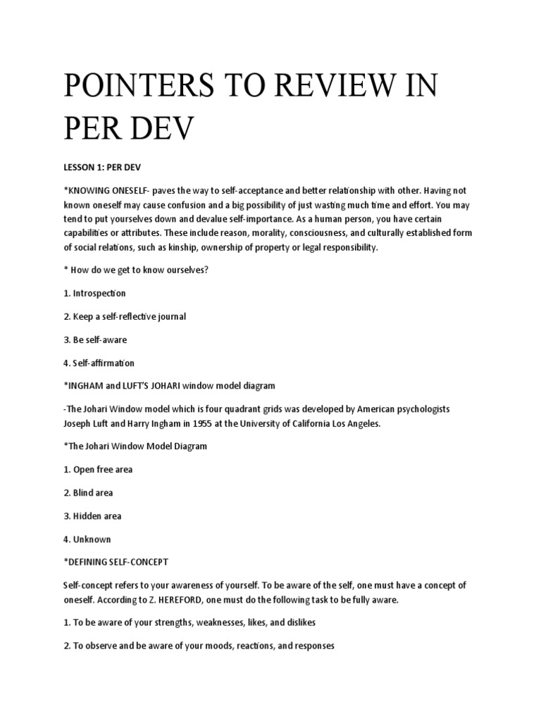 Pointers To Review in Per Dev | PDF | Developmental Psychology ...