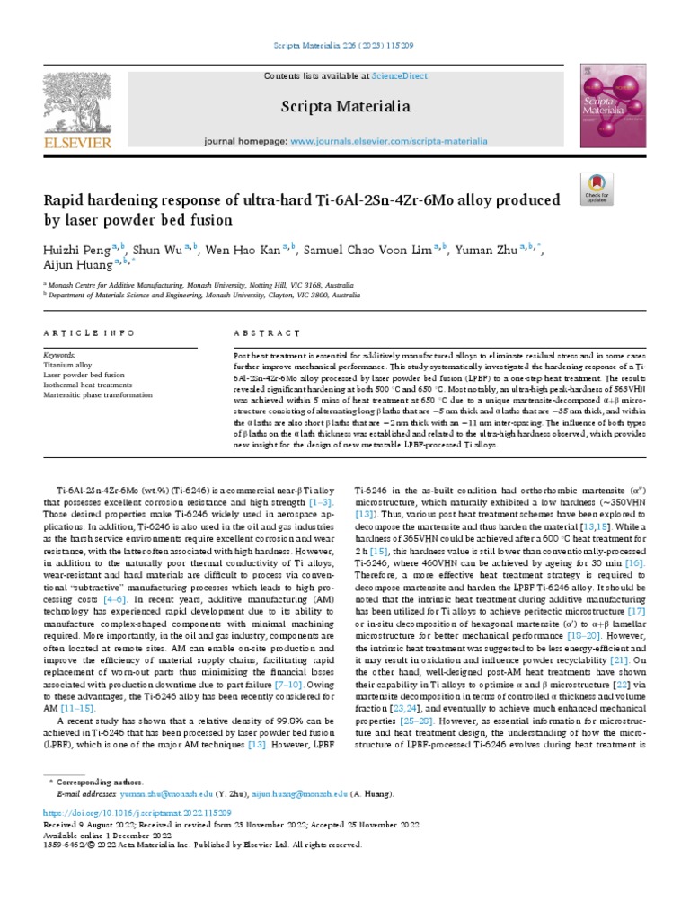 Rapid Hardening Response of Ultra-Hard Ti-6Al-2Sn-4Zr-6Mo Alloy ...