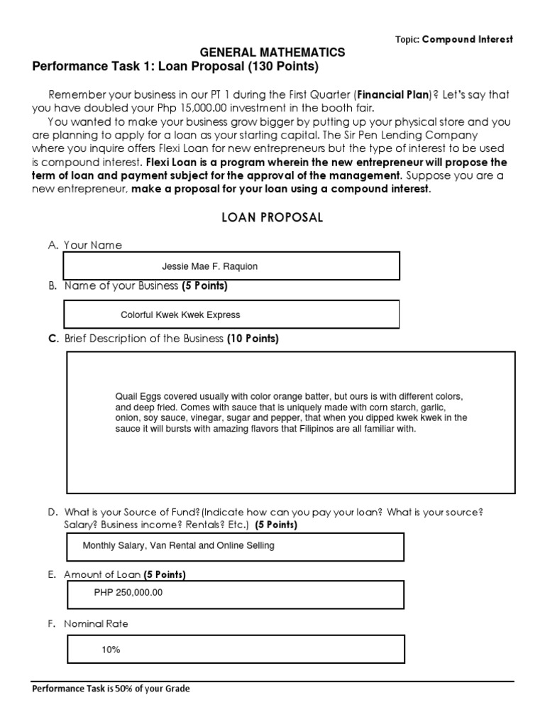 GENERAL-MATHEMATICS-Q2-PerformanceTask-1-Loan-Proposal With ANSWER MAE MAE | PDF | Interest ...