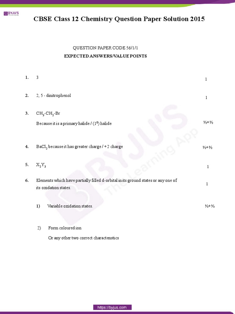 CBSE Class 12 Question Paper Solution 2015 Chemistry Set 1 | PDF ...