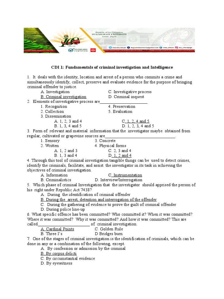 CDI 1 Fundamentals Criminal Investigation | PDF | Confession (Law ...