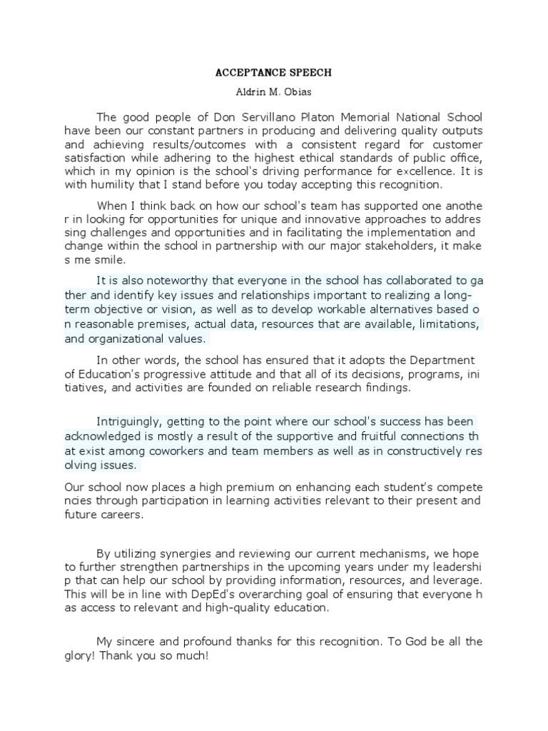 ACCEPTANCE SPEECH Obias | PDF