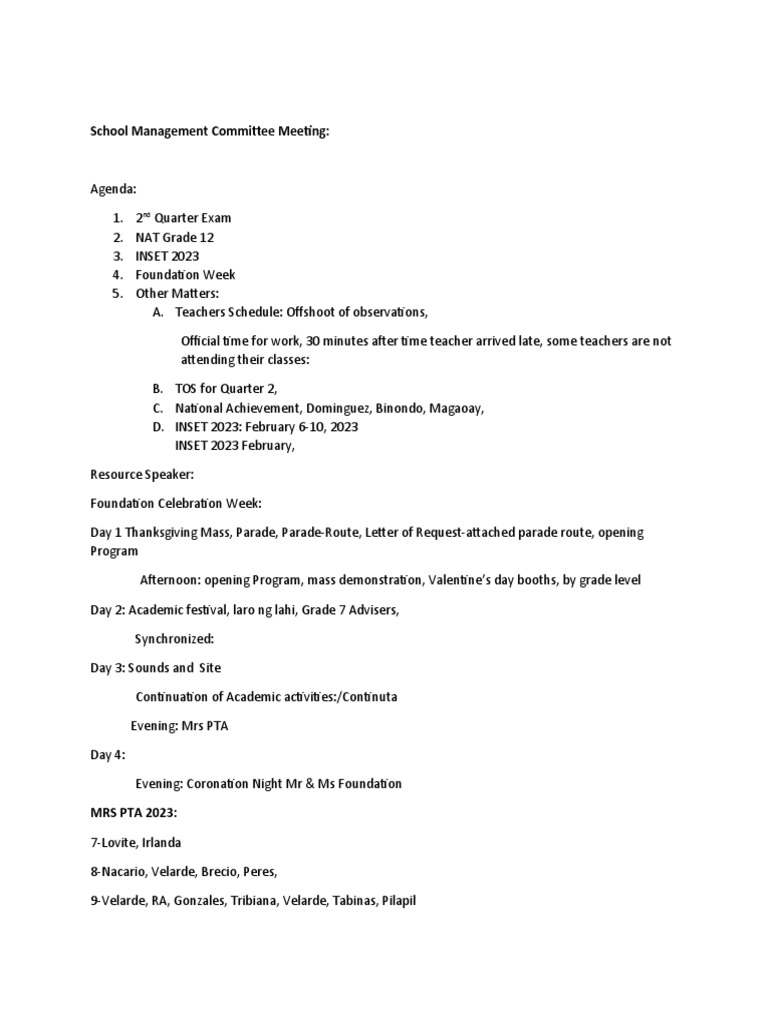 School Management Committee Meeting January 16 2023 Pdf Travel Science And Mathematics