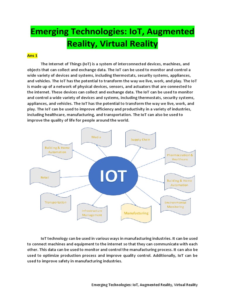 Emerging Technologies IoT Augmented Reality Virtual Reality ... Emerging Technologies IoT Augmented Reality Virtual Reality ...
