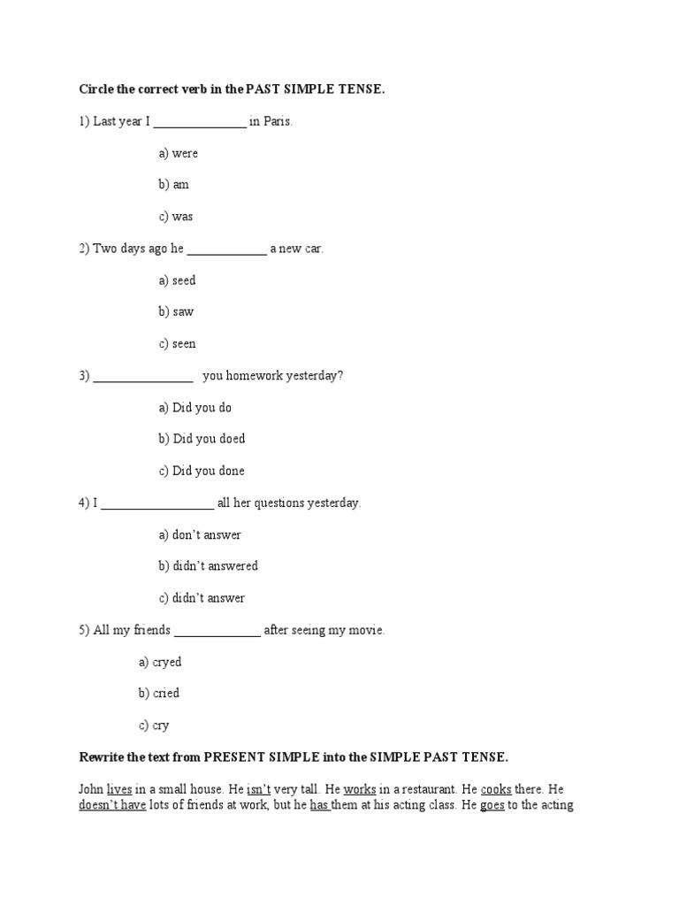 Past Simple Tense | PDF