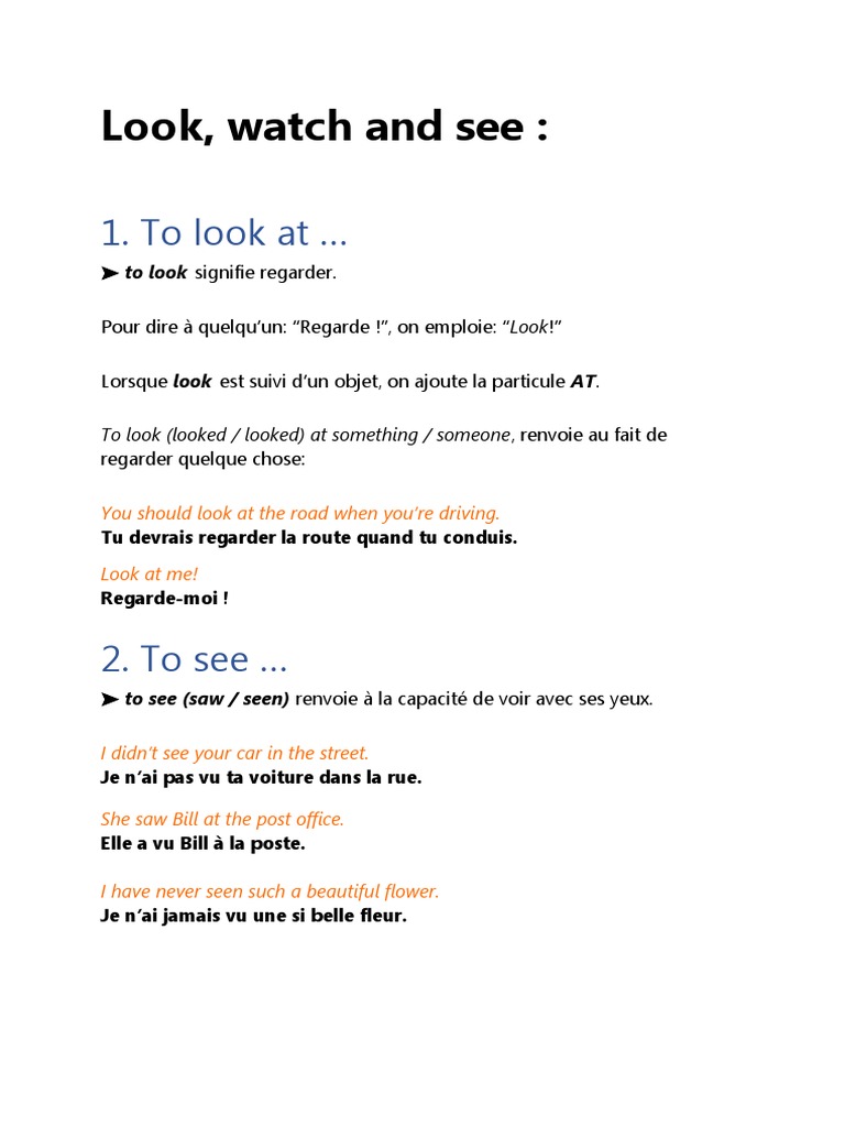 Comprendre "Look", "Watch", "See" | PDF