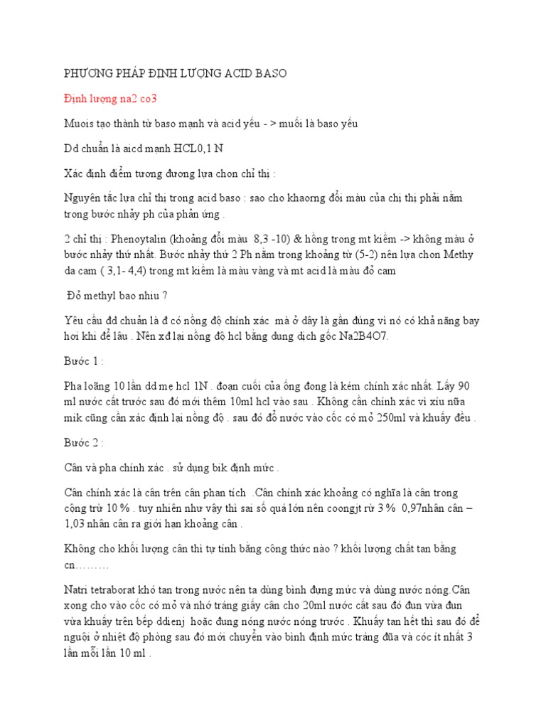 PHƯƠNG PHÁP ĐỊNH LƯỢNG ACID BASO | PDF