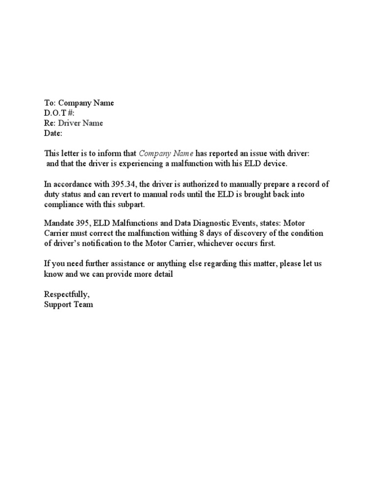 ELD Malfunction Letter | PDF