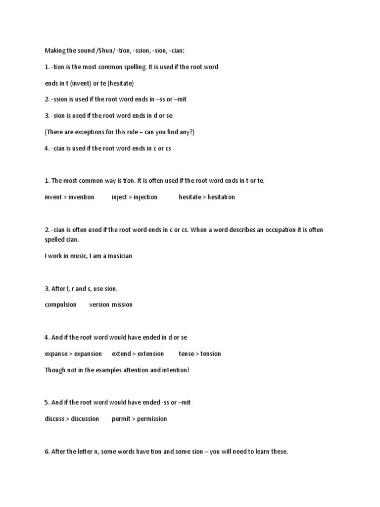 Tion, Ssion, Sion, Cian | PDF