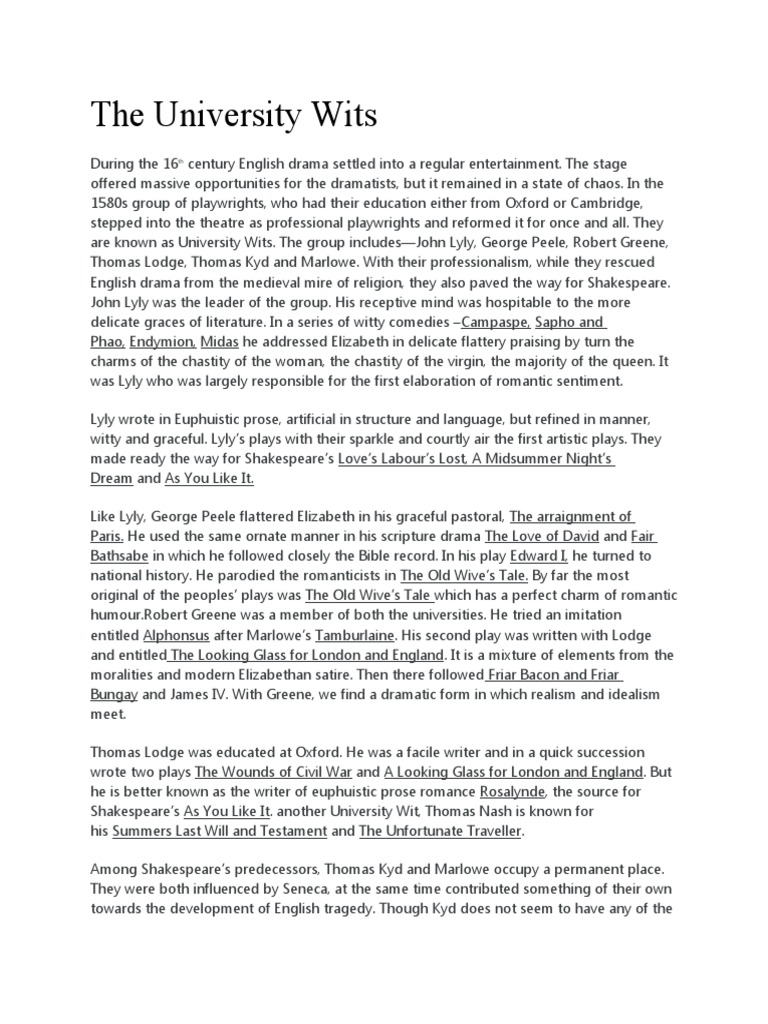 The University Wits | PDF | English Drama | William Shakespeare
