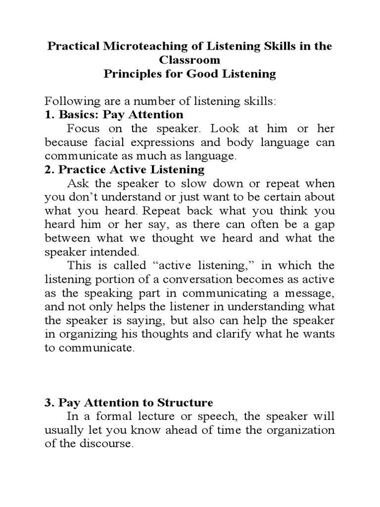 Practical Microteaching of Listening Skills in The Classroom IAN REPORT | PDF | Cognitive ...