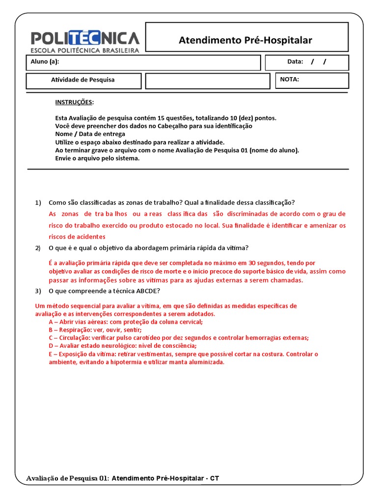 Avaliação de Pesquisa APH (Bruno Zanella) | PDF | Reanimação ...