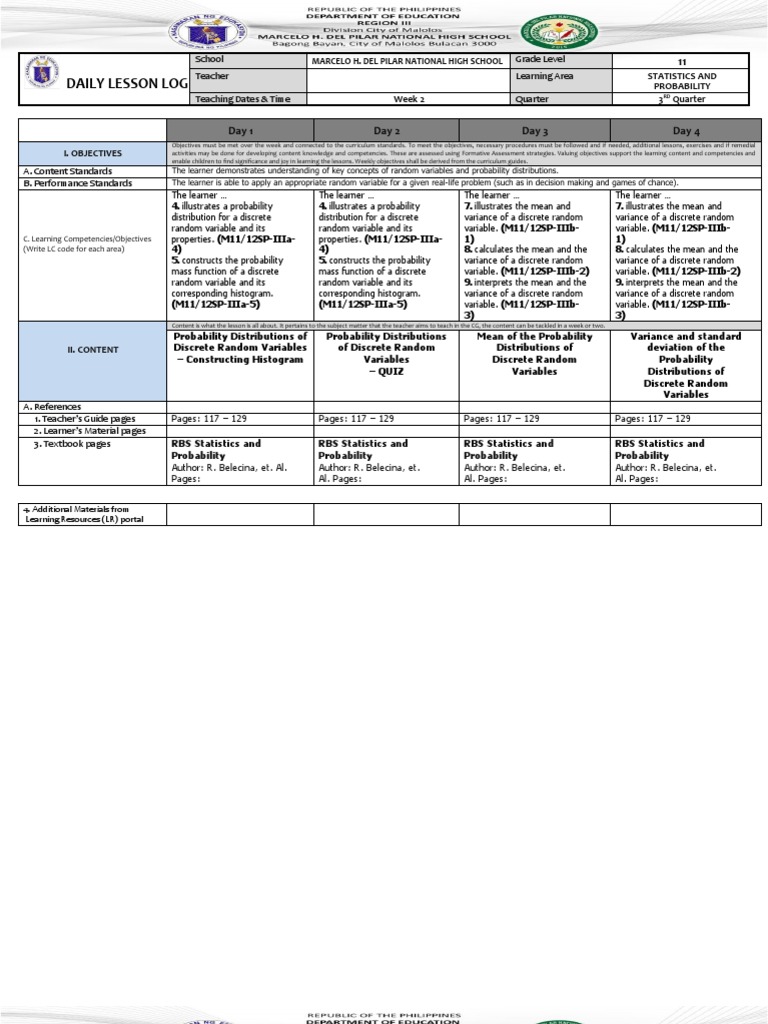 Toaz - Info Statistics and Probability Week 2 DLL PR | PDF | Probability Distribution | Random ...