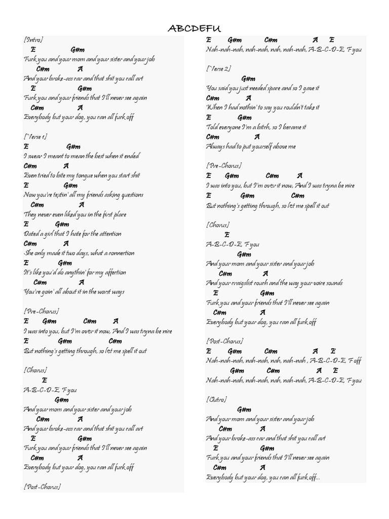 ABCDEFU - gUITAR CHORD | PDF | Song Structure | Musical Forms