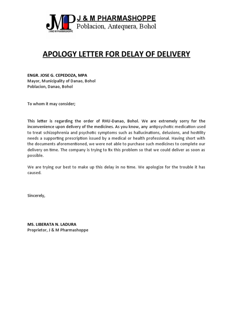 Apology Letter For Delay of Delivery | PDF
