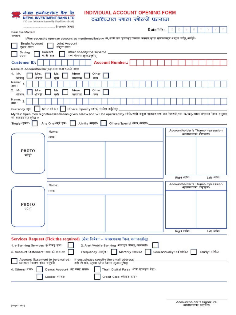 Individual Account Opening Form | PDF | Cheque | Automated Teller Machine