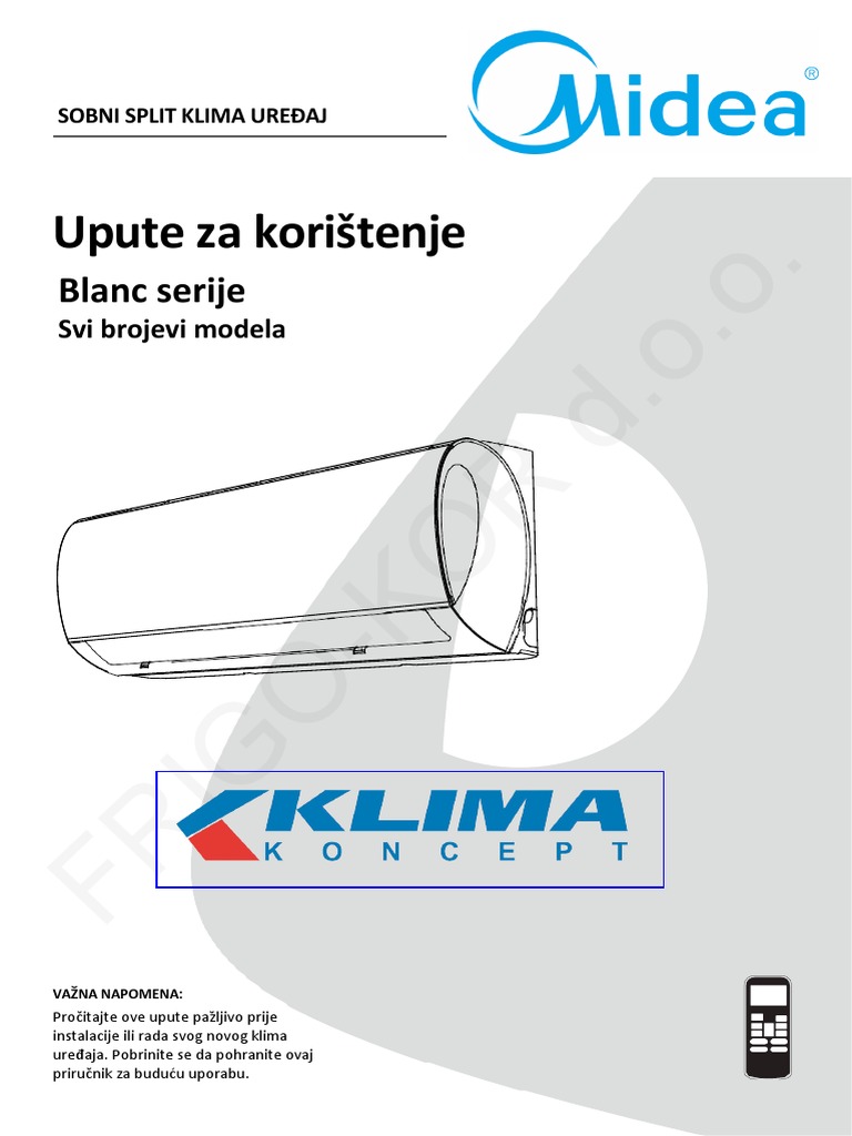 Upute Za Upotrebu Midea Blanc Klimakoncept | PDF