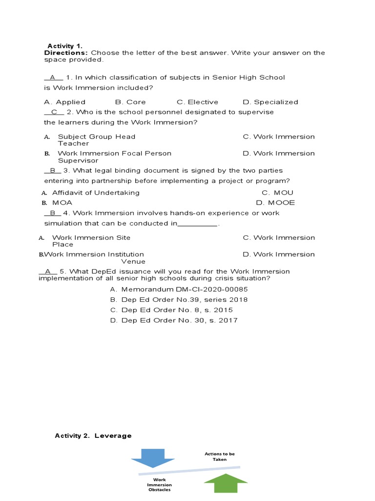 WorkImmersion Answer | PDF | Behavior Modification | Learning