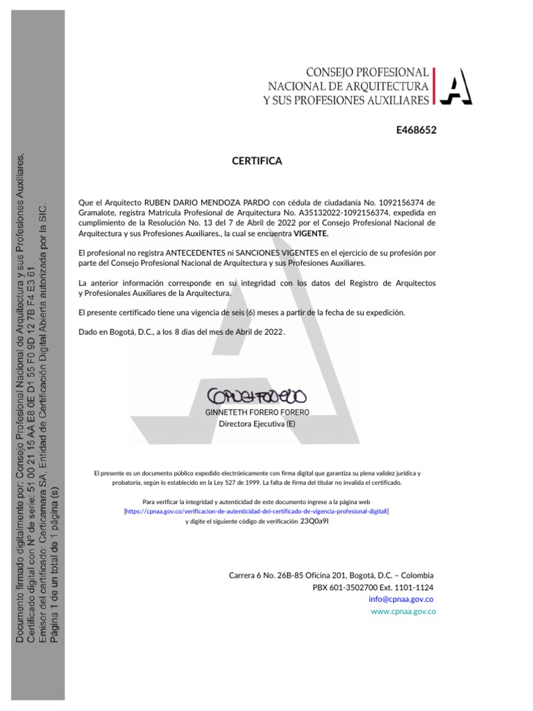 Certificado de Vigencia | PDF