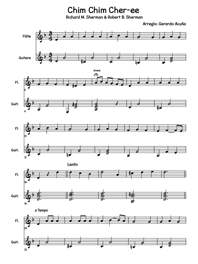 Chim Chim Cher-Ee, Flauta y Guitarra | PDF