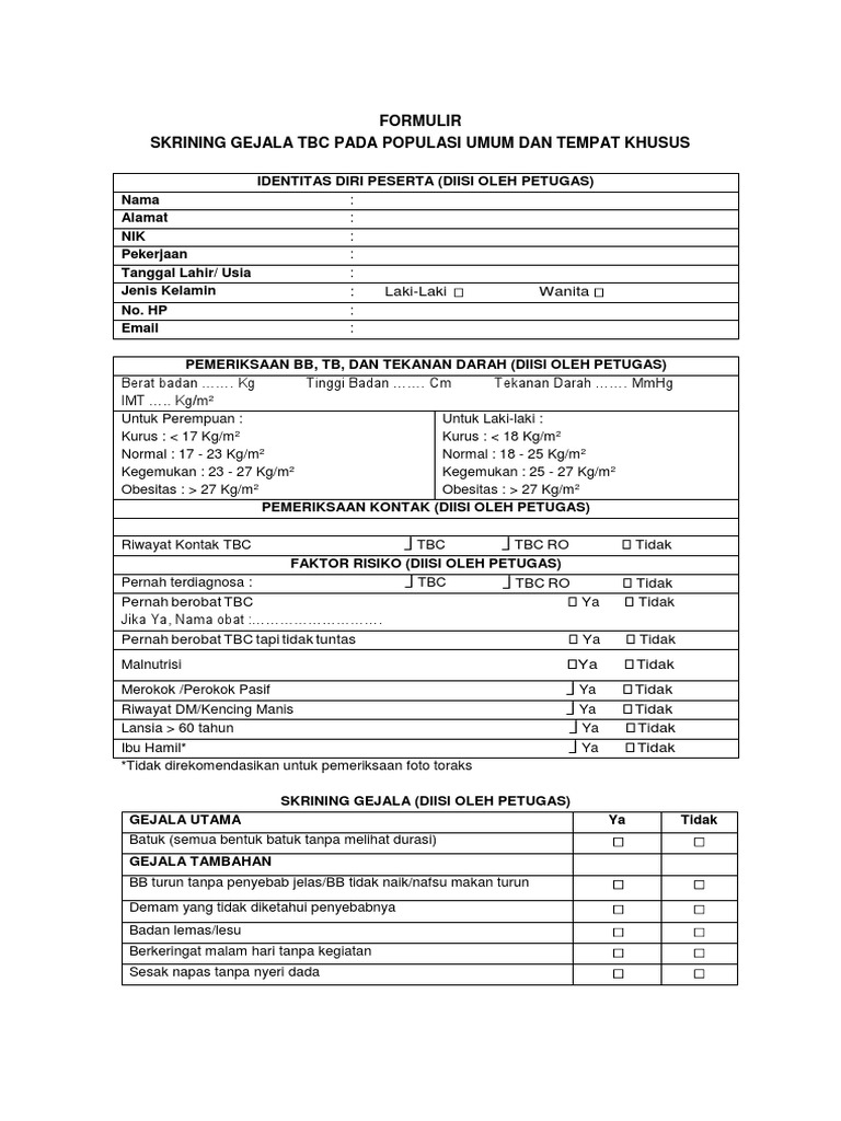 Formulir Skrinning TBC | PDF | Gaya Hidup