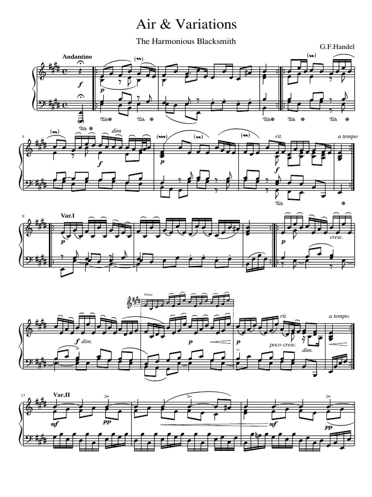 Air Variations The Harmonious Blacksmith | PDF | Variation (Music ...