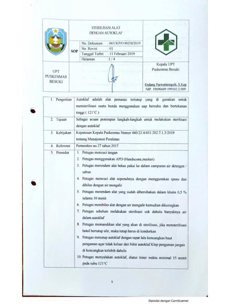 SOP Sterilisasi Alat Dengan Autoklaf | PDF