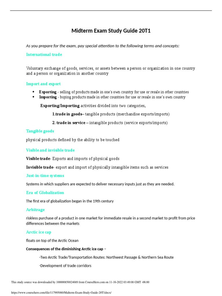 Midterm Exam Study Guide 20T1 | PDF | Currency | Money