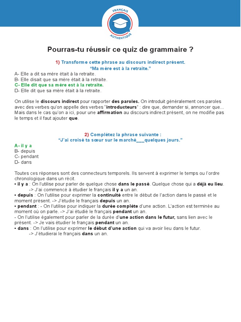 Quiz de Grammaire : Réussiras-tu ? | PDF | Verbe | Phrase