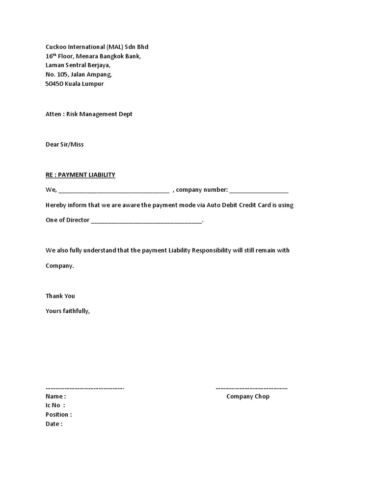 Payment Liability Letter | PDF