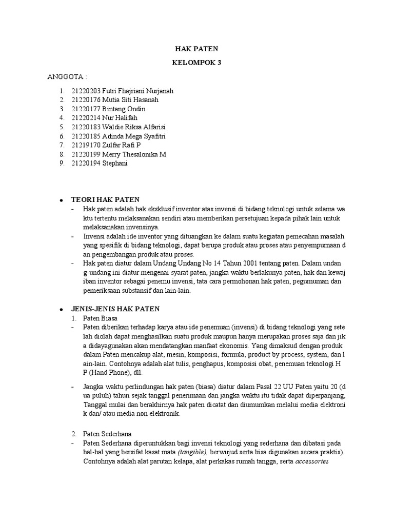 Materi Kelompok 3 Hak Paten | PDF
